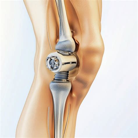 Illustration Of A Knee Replacement Procedure With Prosthetic Implants