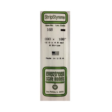 Evergreen 00168 Styrene Strips 0080 X 0188 X 14in 2mm X 48mm X