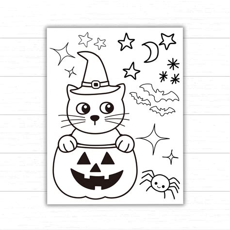 Halloween Cat Coloring Pages Spooky Cute Printable Pdf Etsy