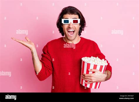 Photo Portrait Of Funny Laughing Man Watching Comedy Wearing 3d Glasses