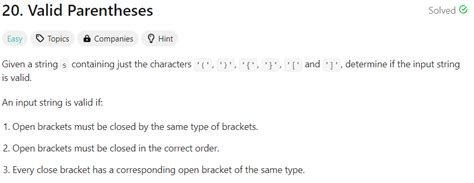 Leetcode Valid Parantheses