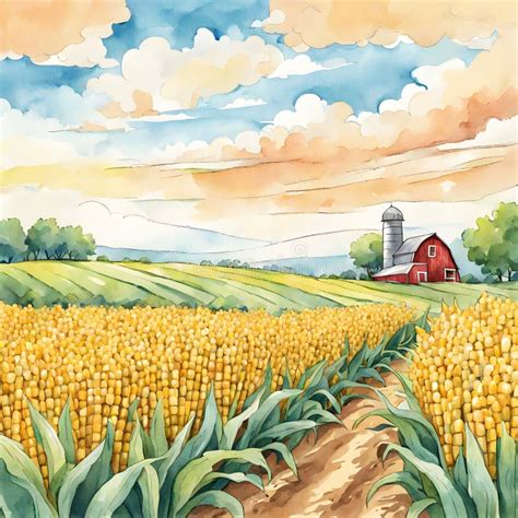 Cornfield In Watercolor Art Style Stock Illustration Illustration Of