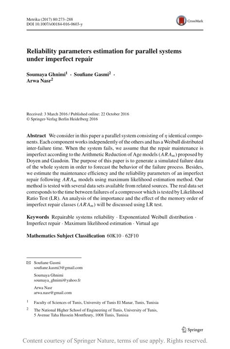 reliability parameters estimation for parallel systems under imperfect