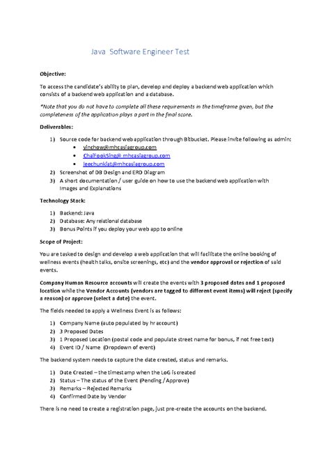Java Software Engineer Test Java Software Engineer Test Objective To Access The Candidates