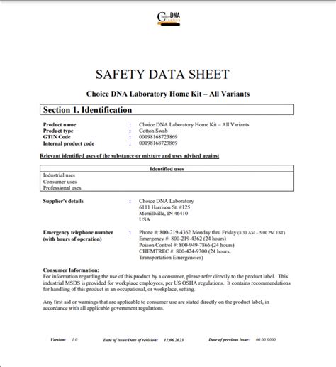 Safety Data Sheet Choice Dna