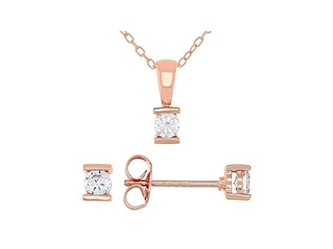 White Cubic Zirconia 18k Rose Gold Over Sterling Silver Pendant With
