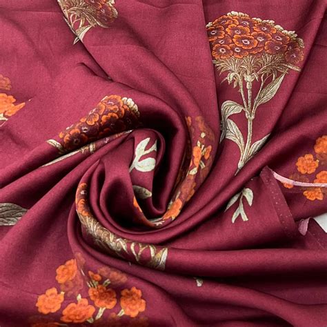 Maroon Floral Modal Satin Printed Saroj Fabrics