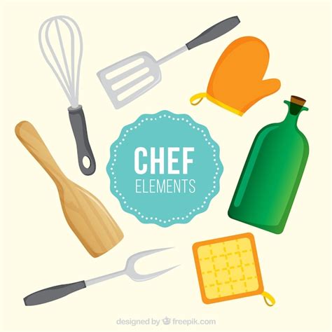 Collection Of Fantastic Chef Items In Flat Design Free Vector
