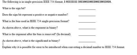 Solved The Following Is In Single Precision IEEE Format Chegg