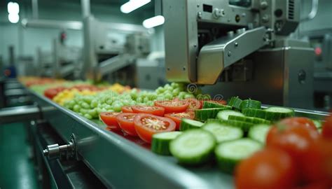 Automated Food Processing Plant Sliced Tomatoes Cucumbers And Other