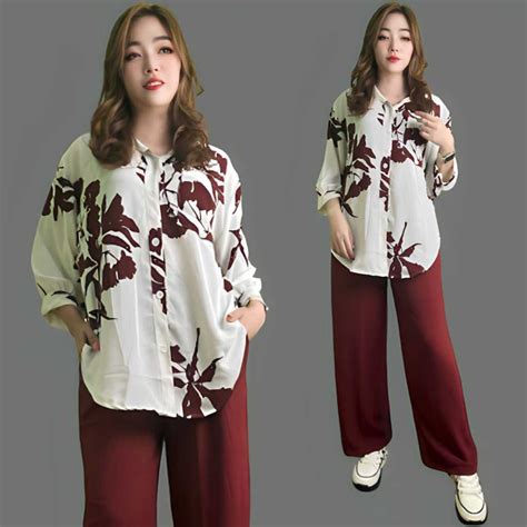 Jual Ottila Setelan Crincle Wanita Kekinian Ld 120 Atasan Kemeja Oval Celana Lurus Bahan Crincle