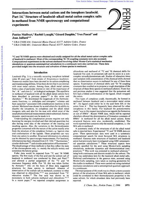 Pdf Interactions Between Metal Cations And The Ionophore Lasalocid Part 14 Structure Of