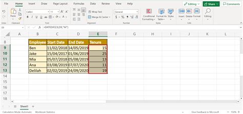 how to calculate tenure in excel sheetaki