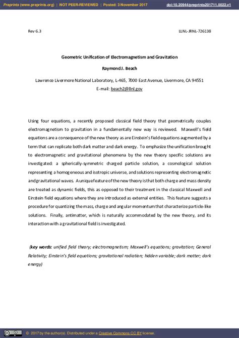 Pdf Geometric Unification Of Electromagnetism And Gravitation