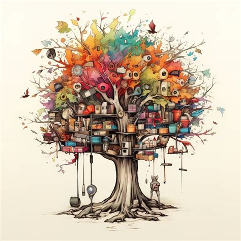 Colorful Tree With The Leaves Made Up Of Artistic Tools Generative Ai