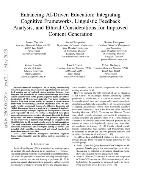 Pdf Enhancing Ai Driven Education Integrating Cognitive Frameworks
