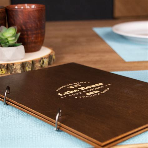 Wooden Menu Folder Logo Table Menu Holder On Rings Personalized Menu