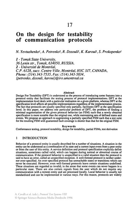 Pdf On The Design For Testability Of Communication Protocols