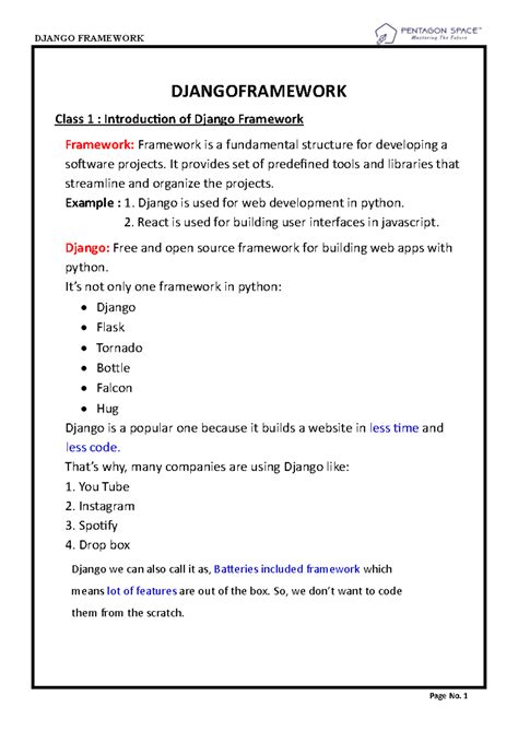 Django Framework And Mock Qns 1 Djangoframework Class 1 Introduction Of Django Framework