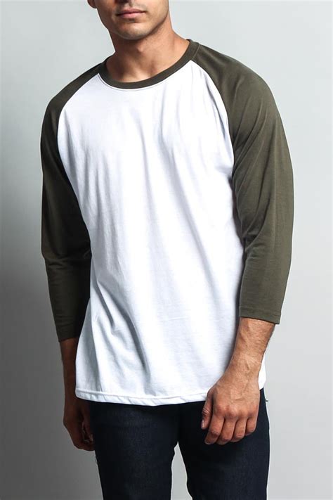Mens Baseball T Shirt White Olive