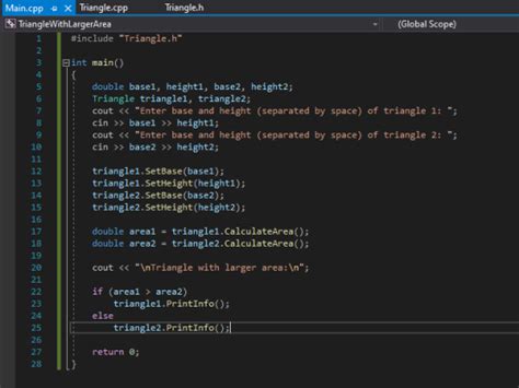 Code In C Given Class Triangle In Files Triangle H And Triangle Cpp Complete Main To Read
