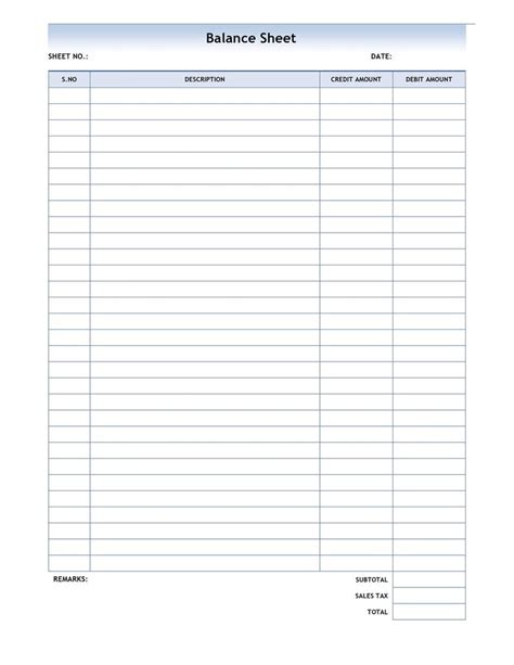 Printable Blank Balance Sheet