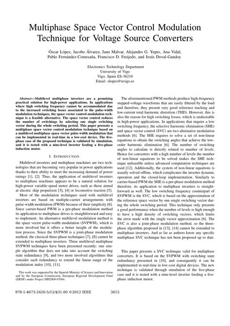 Pdf Multiphase Space Vector Control Modulation Technique For Voltage Source Converters