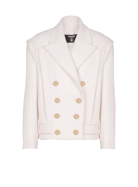 Caban Court En Laine Blanc Femme Balmain