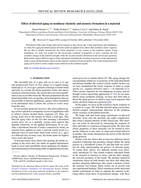Pdf Effect Of Directed Aging On Nonlinear Elasticity And Memory Formation In A Material