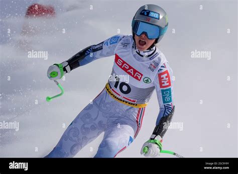 Norways Kajsa Vickhoff Lie Celebrates At The Finish Area Of A Womens