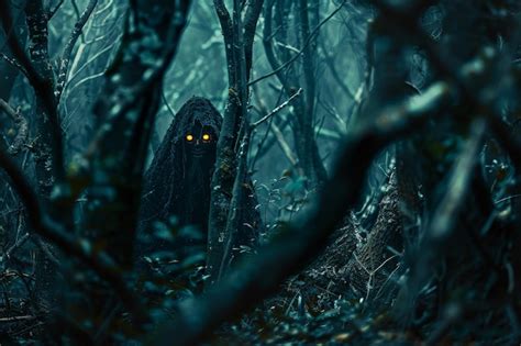 Premium Photo A Scary Monster With Glowing Eyes Is Hiding In The Dark
