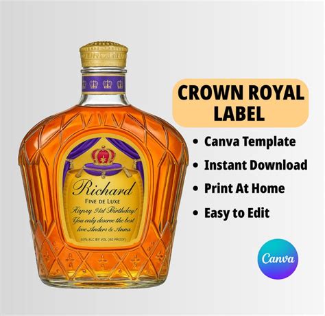 Crown Royal Whisky Label Canva Template Lnstant Download Groomsmen T