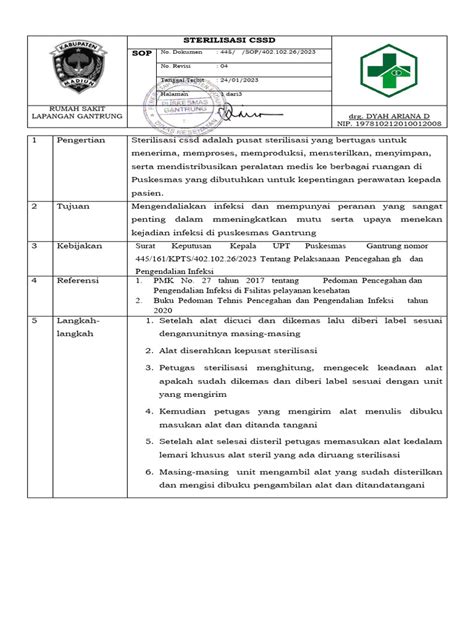 Sop Sterilisasi Cssd Diagram Alir Pdf