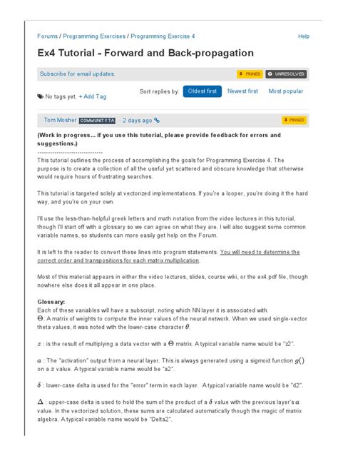 Ex4 Tutorial Forward And Back Propagation Pdf Matrix Mathematics Teaching Mathematics