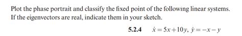Solved Plot The Phase Portrait And Classify The Fixed Point Chegg