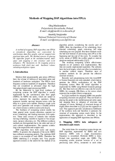 Pdf Mapping Dsp Algorithms Into Fpga