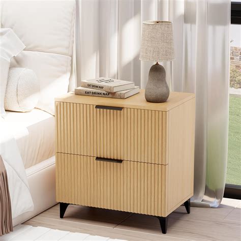 Chilihom Nightstand With 2 Drawers Night Stand With Fluted