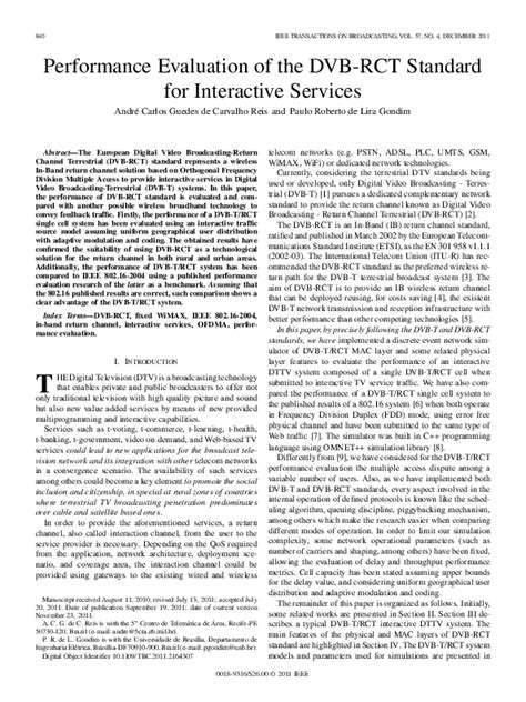 Pdf Performance Evaluation Of The Dvb Rct Standard For Interactive Services