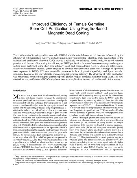 Pdf Improved Efficiency Of Female Germline Stem Cell Purification Using Fragilis Based
