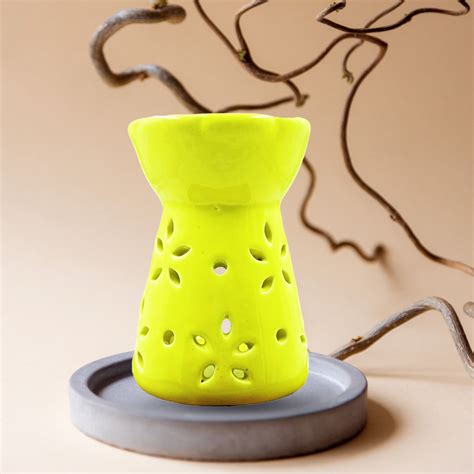 Yellow Ceramic Tea Light With Floral Pattern Aroma Diffuser Kyna Korner