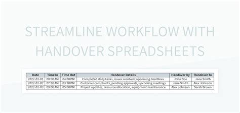 Streamline Workflow With Handover Spreadsheets Excel Template And