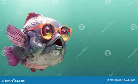 Fish In Sunglass Shade Glasses Isolated On Solid Pastel Background