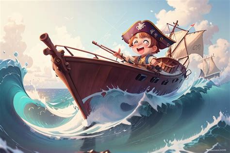 Premium Photo Cartoon Anime Character Image Pirate Boy Sailing On