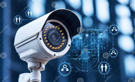 Cctv Camera With Digital Icons Representing People And Data Analysis