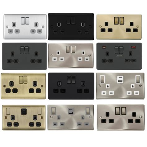 Double Sockets 2 Gang Plug Sockets Chrome Brass Black And Usb