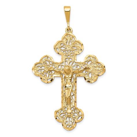 10k Yellow Gold Crucifix Cross Pendant For Men And Women With Filigree