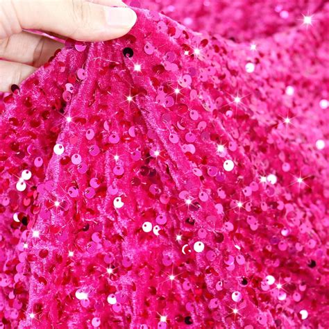 Patydest Sequin Fabric By The Yard 1 Yard Hot Pink Sequin Material Velvet Fabrics
