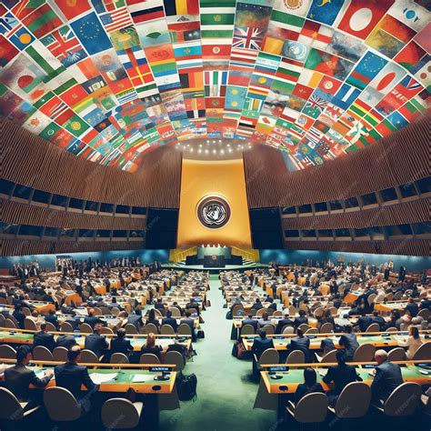 An Image Depicting A United Nations Assembly With Representatives From