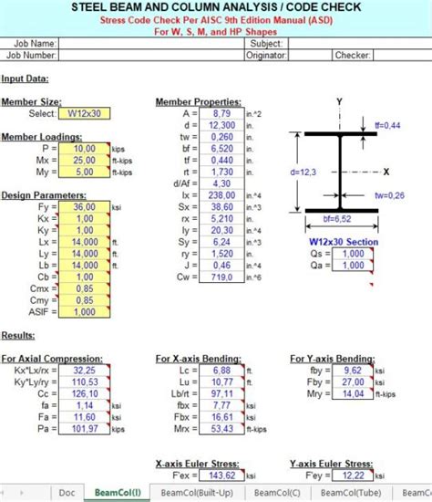 Steel Beam And Column Analysis Spreadsheet