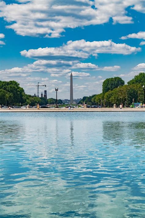 Bright Blue Skies Over The Washington Monument And Reflection In The